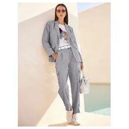 Hosenanzug Heine, Damen, Gr. 44, Normalgr&ouml;&szlig;en, grau (steingrau, meliert), 63% Polyester, 33% Viskose, 4% Elasthan, Anz&uuml;ge Hosenanzug