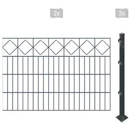 Doppelstabmattenzaun Arvotec "ESSENTIAL 80 zum Aufschrauben "Karo" mit Zierleiste", grau (anthrazit), H:80cm, Kunststoff, Stahl, Zaunelemente, Zaunh&ouml;he 80 cm, Zaunl&auml;nge 2 - 60 m