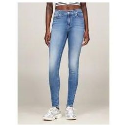 Tommy Hilfiger Skinny-fit-Jeans TOMMY JEANS "NORA MID RISE", Damen, Gr. 33, L&auml;nge 28, blau (denim medium), Denim/Jeans, Obermaterial: 92% Baumwolle, 6% Elastomultiester, 2% Elasthan, unifarben, skinny fit lang, Jeans, mit Waschung, Logo-Badge