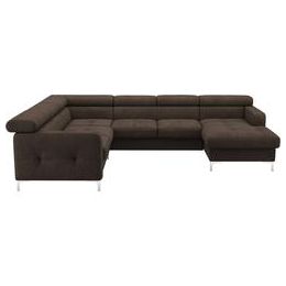 Wohnlandschaft COTTA "Sammy U-Form", braun (espresso), B:304cm H:74cm T:240cm, NaturLEDER, die R&uuml;ckseite ist mit schwarzem und die Liegefl&auml;che der Bettfunktion ist mit beigem Spannstoff bezogen, Sofas, Wohnlandschaft, mit Kopfteilverstellung, wahlweise mit Bettfunktion & Bettkasten