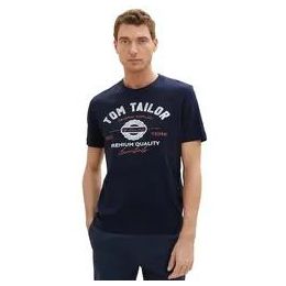 T-Shirt Tom Tailor, Herren, Gr. M, blau (sky captain blau), Single Jersey, Obermaterial: 100% Baumwolle, bedruckt, regular fit normal, Rundhals, Shirts T-Shirt, mit gro&szlig;em Logofrontprint