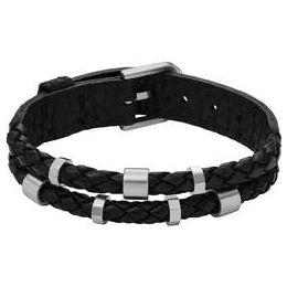 Armband Fossil "Schmuck Geschenk Edelstahl Leder Armschmuck JEWELRY", schwarz (edelstahlfarben, schwarz), Armb&auml;nder, Damen, 25,6cm, Edelstahl Leder, Edelstahl, Leder, Armband