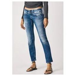 Straight-Jeans Pepe Jeans "VENUS", Damen, Gr. 28, L&auml;nge 34, blau (medium used), Denim/Jeans, Obermaterial: 84% Baumwolle, 14% Polyester, 2% Elasthan, regular fit lang, Jeans Straight-Jeans, mit schmalem Bein