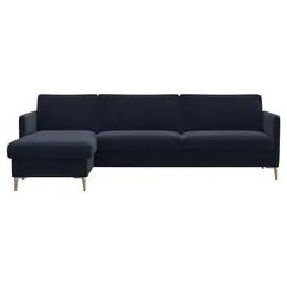 Ecksofa FLEXLUX "Fiore, super Sitzkomfort durch Kaltschaum im Sitz, L-Form", blau (royal blau), B:247cm H:85cm T:92cm, Sofas, Ecksofa, schmale Armlehnen, F&uuml;&szlig;e Alu+ Eiche