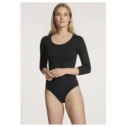 Body Calida "Natural Comfort", Damen, Gr. S (40/42), N-Gr, schwarz, Single Jersey, Obermaterial: 92% Baumwolle, 8% Elasthan, unifarben, normal, Rundhals, gerader Abschluss, Bodys Body, 3/4-Arm, elastisch, Single Jersey, weich, Rundhals-Ausschnitt