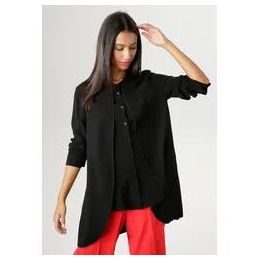 Longbluse Aniston SELECTED, Damen, Gr. 50, schwarz, Web, Obermaterial: 100% Viskose, unifarben, figurumspielend Po-bedeckend, 1-Knopf-Manschette, Blusen Longbluse, im Lagenlook