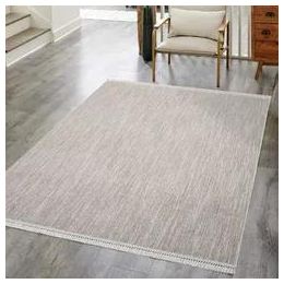 Teppich Carpet City "CLASICO 0052", beige, B:120cm H:11mm L:170cm, Obermaterial: 100% Polyester, Teppiche, Teppich, L&auml;ufer, Kurzflor, Hochtief-Muster, Boho, Fransen, Wohnzimmer