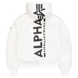 Bomberjacke Alpha Industries "MA-1 Zip Hood Backprint", Herren, Gr. L, wei&szlig; (wei&szlig;, schwarz), Obermaterial: 100% Nylon, Futter: 100% Nylon, Kapuze: 75% Baumwolle, 25% Polyester, F&uuml;llung: 100% Polyester, Jacken Bomberjacke