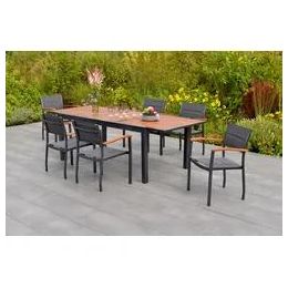 Garten-Essgruppe Merxx "&raquo;Paxos&laquo;", grau (grau, grau, graphit), Aluminium, Massivholz, Polyester, Sitzm&ouml;bel-Sets, Ausziehtisch: LxB: 180-240 x 100 cm