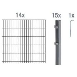 GAH Alberts Doppelstabmattenzaun ALBERTS "Grundset", grau (anthrazit), H:120cm, Stahl, Zaunelemente, H&ouml;he: 80-160 cm, Gesamtl&auml;nge: 4-30 m, zum Einbetonieren