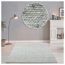 Wollteppich Theko "Alpen", beige (natur grau), B:140cm H:12mm L:200cm, Schurwolle, Teppiche, handgewebter Wendeteppich, meliert, reine Wolle, Wohnzimmer
