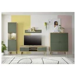 Wohnwand Home Affaire "MAVAS", braun (eiche dekor), B:337cm H:197cm T:40cm, Kastenm&ouml;bel-Sets, Wohnwand, in moderner Trendfarbe, Griffe aus Metall (Schwarz), Breite 337 cm