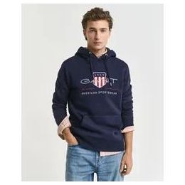 Hoodie Gant "REG ARCHIVE SHIELD HOODIE", Herren, Gr. 3XL, blau (evening blau), Sweatware, Obermaterial: 78% Baumwolle, 22% Polyester, bestickt, regular fit h&uuml;ftlang, elastischer Bund, Sweatshirts Hoodie, mit modischer Logostickerei auf der Brust