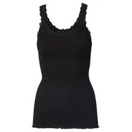 Spitzentop rosemunde "Babette Silk Top mit Seide", Damen, Gr. XL, schwarz, Feinripp, Obermaterial: 70% Seide, 30% Baumwolle, unifarben, k&ouml;rpernah h&uuml;ftbedeckend, Rundhals, Tops Spitzentop, umgedrehter Vintage-Spitzenbesatz, feminin, bequem, Seidenmix