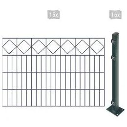 Doppelstabmattenzaun Arvotec "EASY 80 zum Aufschrauben "Karo" mit Zierleiste", grau (anthrazit), H:80cm, Kunststoff, Stahl, Zaunelemente, Zaunh&ouml;he 80 cm, Zaunl&auml;nge 2 - 60 m