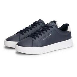 Sneaker Tommy Hilfiger "TH COURT LTH DETAIL ESS", Herren, Gr. 43, blau (dunkelblau), Leder, Lederimitat, Schuhe Sneaker, Freizeitschuh, Halbschuh, Schn&uuml;rschuh mit seitlichem Logoschriftzug