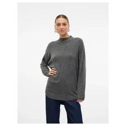 V&eacute;ro Moda Strickpullover VERO MODA "VMPLAZA LS HIGHNECK LONG PULLOVER GA BOO", Damen, Gr. L, grau (medium grau melange), Strick, Obermaterial: 64% Polyester, 21% Polyacryl, 8% Nylon, 4% Elasthan, 3% Wolle, unifarben, oversize Po-bedeckend, hoch geschlossener Ausschnitt, Strickb&uuml;ndchen, Pullover Strickpullover