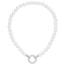 Perlenkette Firetti "Schmuck Geschenk Silber 925 Halsschmuck Halskette Glitzer", wei&szlig; (silberfarben, kristallwei&szlig;,), Halsketten, Damen, Baumwolle Perlen Silber 925 (Sterlingsilber), L: 48, Baumwolle, Perlen, Silber 925 (Sterlingsilber), Perlenkette, mit Zirkonia (synth.) - mit Muschelperle