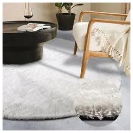 Hochflor-Teppich Hanse Home "Olaf", wei&szlig; (ivory wei&szlig;), H:38mm &Oslash;:160cm, Polyester, Teppiche, Langflor, Shaggy, einfarbig, flauschig, weich, gl&auml;nzend, modern, uni