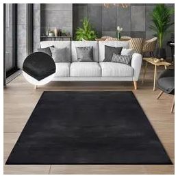 Teppich the carpet "Cosy", schwarz, B:140cm H:11mm L:200cm, Polyester, Teppiche, Teppich, Wohnzimmer Teppich Fell-Optik waschbar elegant