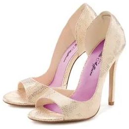 High-Heel-Sandalette "Peeptoe Pumps mit hohem Absatz", Damen, Gr. 37, gold (beige, goldfarben), Obermaterial: 100% Polyurethan. Decksohle: 100% Lederimitat. Futter: 100% Polyurethan. Laufsohle: 100% Synthetik, Lascana BELLE AFFAIRE, Schuhe High Heel Pumps Peeptoe, verf&uuml;hrerischer Sommerschuh, stilvoller, offener Schuh