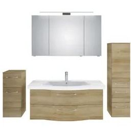 Badm&ouml;bel-Set SAPHIR "6005 Sprint 4-teilig, Keramik-Waschtisch mit LED-Spiegelschrank", braun (riviera eiche quer nachbildung), B:182cm H:200cm T:51,5cm, Holzwerkstoff, Kastenm&ouml;bel-Sets, Badm&ouml;bel-Set, Unterschrank, Midischrank, inkl. T&uuml;rd&auml;mpfer, 5 T&uuml;ren, 5 Schubladen