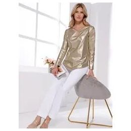 Longshirt "Longshirt", Damen, Gr. 44, gold (goldfarben), 95% Baumwolle, 5% Elasthan, unifarben, Rundhals, Shirts Longshirt