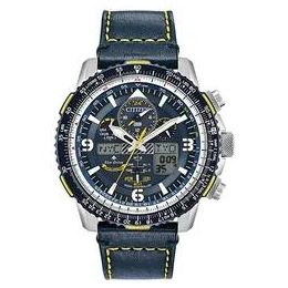 Funkchronograph Citizen "Promaster Skyhawk "Blue Angels", blau (dunkelblau), Armbanduhren, Herren, Armbanduhr, Herrenuhr, Solar, Stoppfunktion, Lederarmband