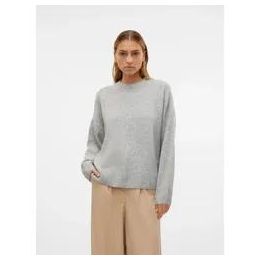 V&eacute;ro Moda Strickpullover VERO MODA "VMBOOM LS O-NECK PULLOVER GA NOOS", Damen, Gr. XS, grau (light grau melange), Strick, Obermaterial: 85% Polyester, 7% Polyacryl, 5% Wolle, 3% Elasthan, unifarben, loose fit normal, Rundhals, Rippstrickb&uuml;ndchen, Pullover Strickpullover