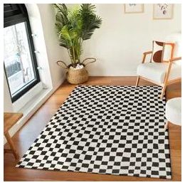 Teppich LIVABLISS "GIJON", schwarz, B:160cm H:14mm L:213cm, Kunstfaser, Teppiche, Teppich, Skandinavischer Teppich, Modernes Karo Design, Kurzflor, Wohnzimmer