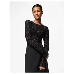 Spitzenshirt Pieces "PCHAZEL LS LACE TOP NOOS", Damen, Gr. M, schwarz, Spitze, Obermaterial: 98% Polyamid, 2% Elasthan, unifarben, normal, Rundhals, Shirts