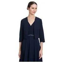 Bolerojacke Vera Mont "Damen mit Kellerfalten", Damen, Gr. 48, blau (night sky), Satin, Obermaterial: 90% Polyester, 10% Elasthan, tailliert, V-Ausschnitt, Jacken