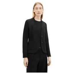 Sweatblazer Tom Tailor "Fied", Damen, Gr. S (36), schwarz (deep schwarz), Jersey, Obermaterial: 54% Baumwolle, 43% Polyester, 3% Elasthan, unifarben, tailliert taillenbedeckt, V-Ausschnitt, Blazer, mit aufgesetzten Taschen und Struktur