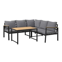 Ambia Garden Loungegarnitur, Grau, Akazie, Holz, Metall, Textil, Akazie, massiv, F&uuml;llung: Baumwollf&uuml;llung, Vlies, Polyetherschaumkern,Faserb&auml;llchen, Vlies, nicht einzeln stellbar, L-Form, 198x198 cm, Loungem&ouml;bel, Gartenlounge-Sets
