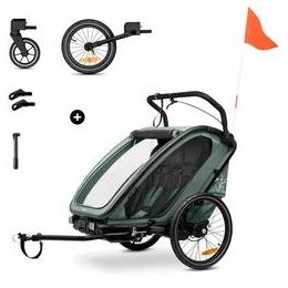 Fahrradkinderanh&auml;nger hauck "Bike N Walk Duo", Kinder, gr&uuml;n, Fahrradanh&auml;nger, f&uuml;r 2 Kinder, inkl. Deichsel