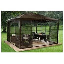 Pavillon Sojag "Castel 12x14", braun (braun, braun, braun), B/H/T: 362cm x 296cm x 427cm, Pavillons, BxT: 362x427 cm, inkl. Sonnensegel