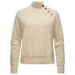 Sweatshirt Ragwear "Majjorka Solid", Damen, Gr. 4XL (48), beige (ecru), Sweatware, Material: 70% Baumwolle, 30% Polyester, oversize h&uuml;ftlang, hoch geschlossener Ausschnitt, &Auml;rmel ohne &Auml;rmelschlitz Rippb&uuml;ndchen, Sweatshirts Sweatshirt, Damen Langarmshirt mit Rippb&uuml;ndchen und Zierkn&ouml;pfen