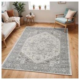 Teppich LIVABLISS "MENDOZA", grau, B:140cm H:8mm L:200cm, Kunstfaser, Teppiche, Teppich, Vintage Orientteppich, Kurzflor Boho Wohnzimmerteppich, L&auml;ufer