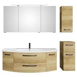 Badm&ouml;bel-Set SAPHIR "Serie 4010 4-teilig Keramik-Waschtisch mit LED-Spiegelschrank", braun (halifax eiche quer nachbildung), B:174cm H:200cm T:49,5cm, Holzwerkstoff, Kastenm&ouml;bel-Sets, Badm&ouml;bel-Set, Badezimmer Set mit Unterschrank, H&auml;ngeschrank, inkl. T&uuml;rd&auml;mpfer