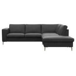 Ecksofa FLEXLUX "Fiore, bequem und modern, L-Form", schwarz (deep schwarz), B:234cm H:85cm T:225cm, 100% Echteder, Sofas, Ecksofa, breite Armlehnen, F&uuml;&szlig;e Alu/Eiche, B/T 234/225 cm, Kaltschaum im Sitz