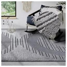 Designteppich ELLE DECORATION "Bartoux", grau (hellgrau), B:80cm H:18mm L:120cm, Polyester, Teppiche, Hochflor, Shaggy, L&auml;ufer, weich, Langflor, modern, Hoch Tief Effekt
