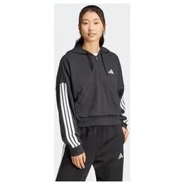 Kapuzensweatshirt Adidas SPORTSWEAR "ESSENTIALS 3-STREIFEN FRENCH TERRY QUARTER-ZIP HOODIE", Damen, Gr. XS, schwarz-wei&szlig; (schwarz, wei&szlig;), Obermaterial: 55% Baumwolle, 36% Polyester, 9% Viskose, angesetztes B&uuml;ndchen, Sweatshirts