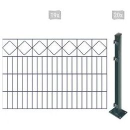 Doppelstabmattenzaun Arvotec "EASY 80 zum Aufschrauben "Karo" mit Zierleiste", grau (anthrazit), H:80cm, Kunststoff, Stahl, Zaunelemente, Zaunh&ouml;he 80 cm, Zaunl&auml;nge 2 - 60 m