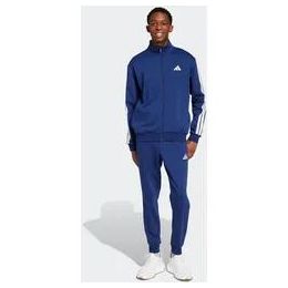 Trainingsanzug Adidas SPORTSWEAR "3-STREIFEN FLEECE", Herren, Gr. L, blau (dunkelblau), Obermaterial: 70% Baumwolle, 30% Polyester, Sportanz&uuml;ge Trainingsanzug