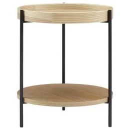 Beistelltisch Salesfever "Charmant und praktisch: Beistelltisch", beige (natur, schwarz, schwarz, natur), B:44cm H:49cm T:44cm, MDF mit Eschenholzfurnier, Metall, Tische, Beistelltisch, mit 2 Ablagefl&auml;chen