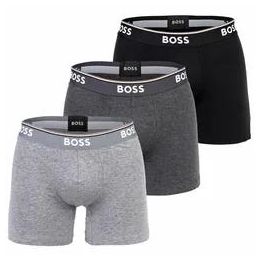 Boxershorts BOSS "Boxershort BoxerBr 3P Power 3er Pack", Herren, Gr. L, grau, Obermaterial: 95% Baumwolle CO. 5% Elasthan EL., Unterhosen