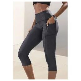 Caprileggings Lascana, Damen, Gr. XS (32/34), N-Gr, schwarz, Obermaterial: 85% Polyester, 15% Elasthan, Hahnentrittmuster, figurbetont kniebedeckend, Hosen, Sporthose im Allover-Druck
