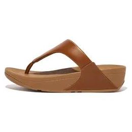 Dianette fitflop "LULU LEATHER TOEPOST", Damen, Gr. 38, transparent (hellbraun), Rindsleder, unifarben, Schuhe Dianette, Pool Slides, Pantolette, Badeschuh mit Keilabsatz
