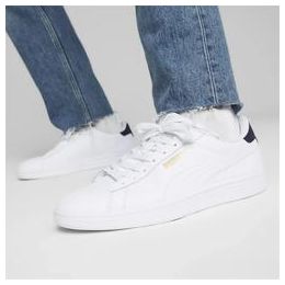 Sneaker Puma "Smash 3.0 Sneakers Erwachsene", Damen, Gr. 41, blau (wei&szlig; navy gold blau), Obermaterial: Synthetik, Textil, Kuhleder, Leder. Futter: Textil. Innensohle: Textil. Laufsohle: Gummi, Schuhe Sneaker