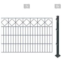 Doppelstabmattenzaun Arvotec "ESSENTIAL 80 zum Aufschrauben "Karo" mit Zierleiste", grau (anthrazit), H:80cm, Kunststoff, Stahl, Zaunelemente, Zaunh&ouml;he 80 cm, Zaunl&auml;nge 2 - 60 m